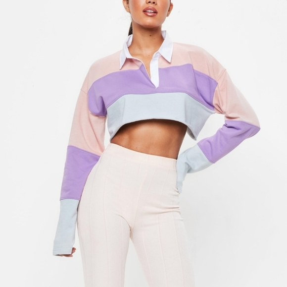 Missguided | Tops | Missguided Pink Color Block Box Rugby Crop Top New ...